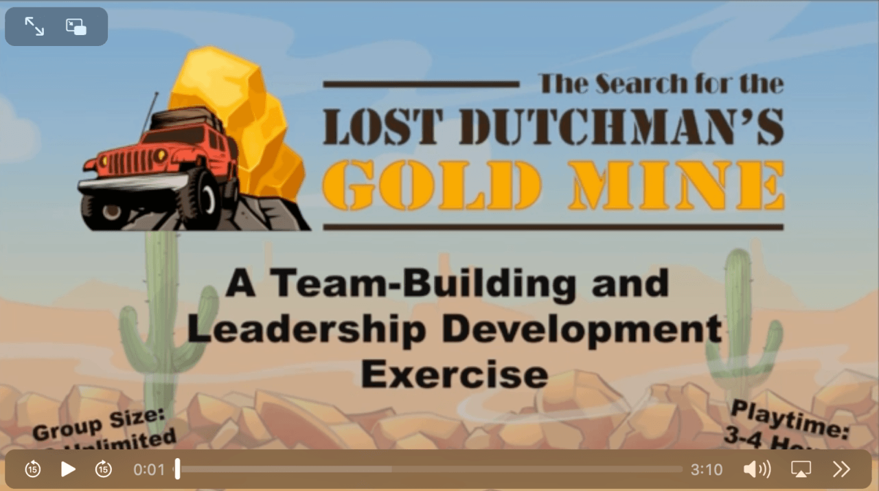 A short video overview of The Search for The Lost Dutchman's Gold Mine - Performance Management ...
